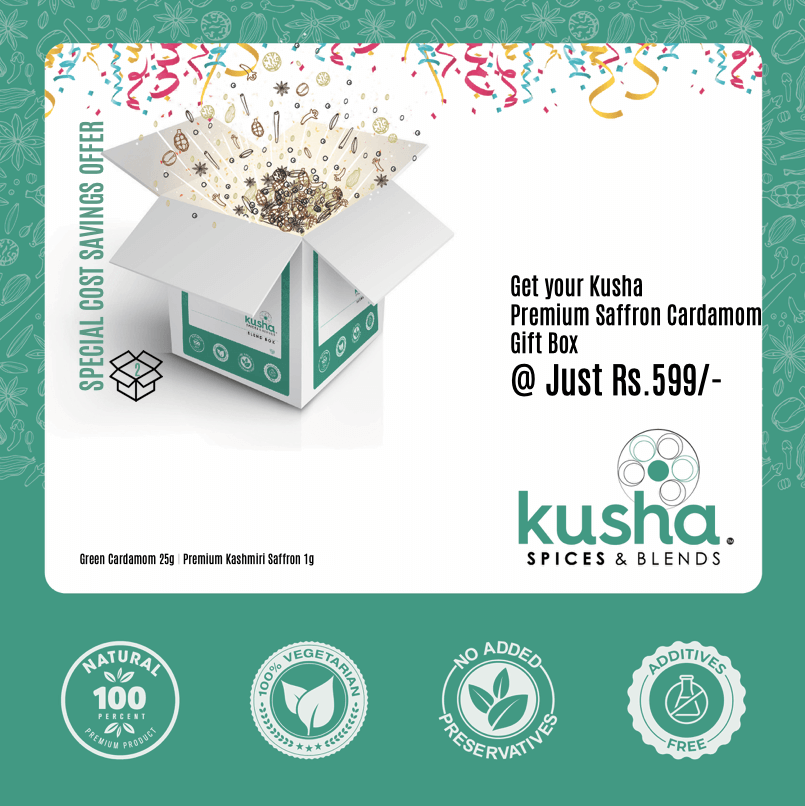 Kusha Saffron Cardamom Gift Box | Kusha Spices